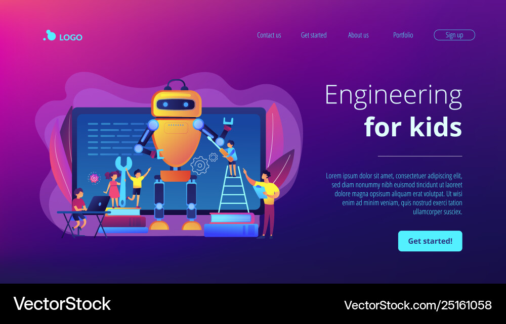 Engineering for kids concept landing page Vector Image