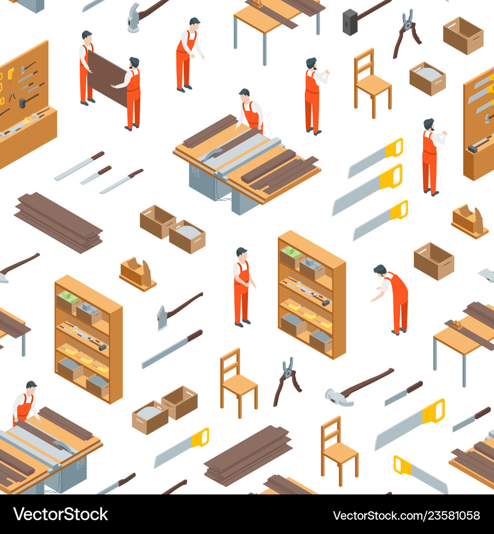 Furniture makers at work and interior seamless Vector Image