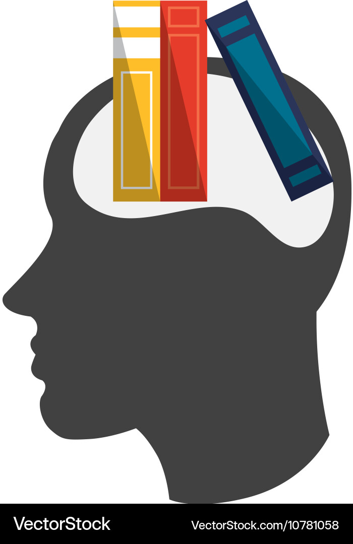 Head silhouette profile and books icon Royalty Free Vector