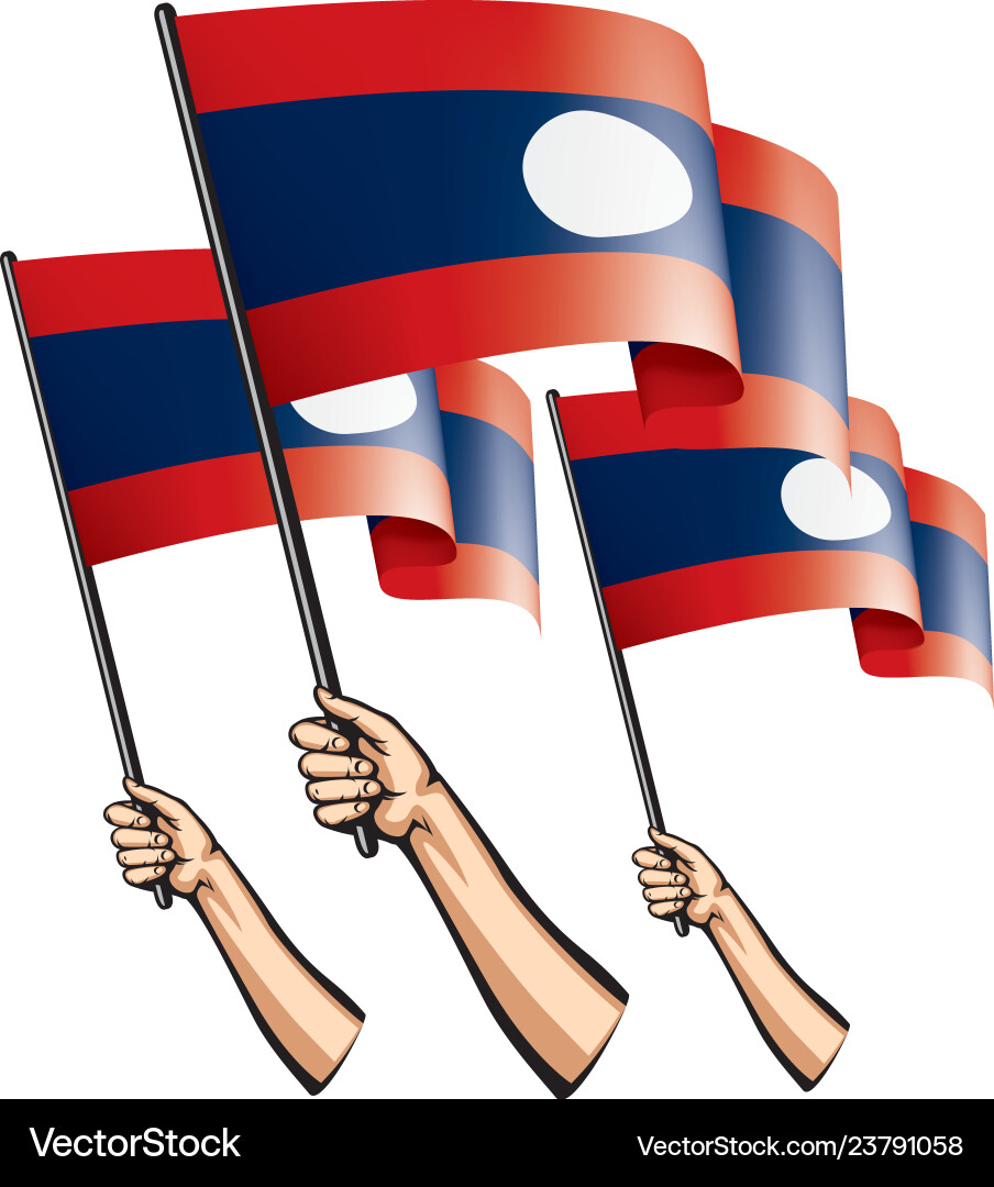 Laos flag and hand on white background Royalty Free Vector