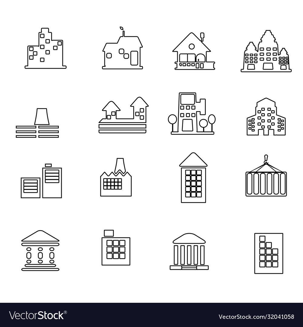 Line buildings icons city building hotel Vector Image