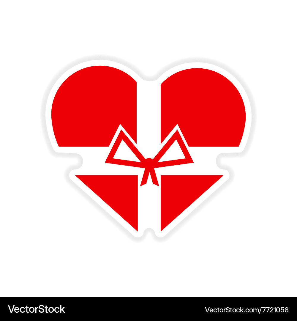 Paper sticker on white background heart gift box Vector Image