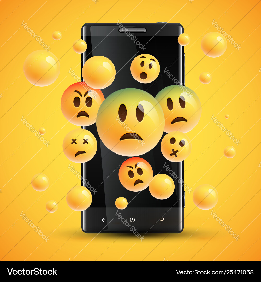 Realistic happy yellow emoticons in front Vector Image