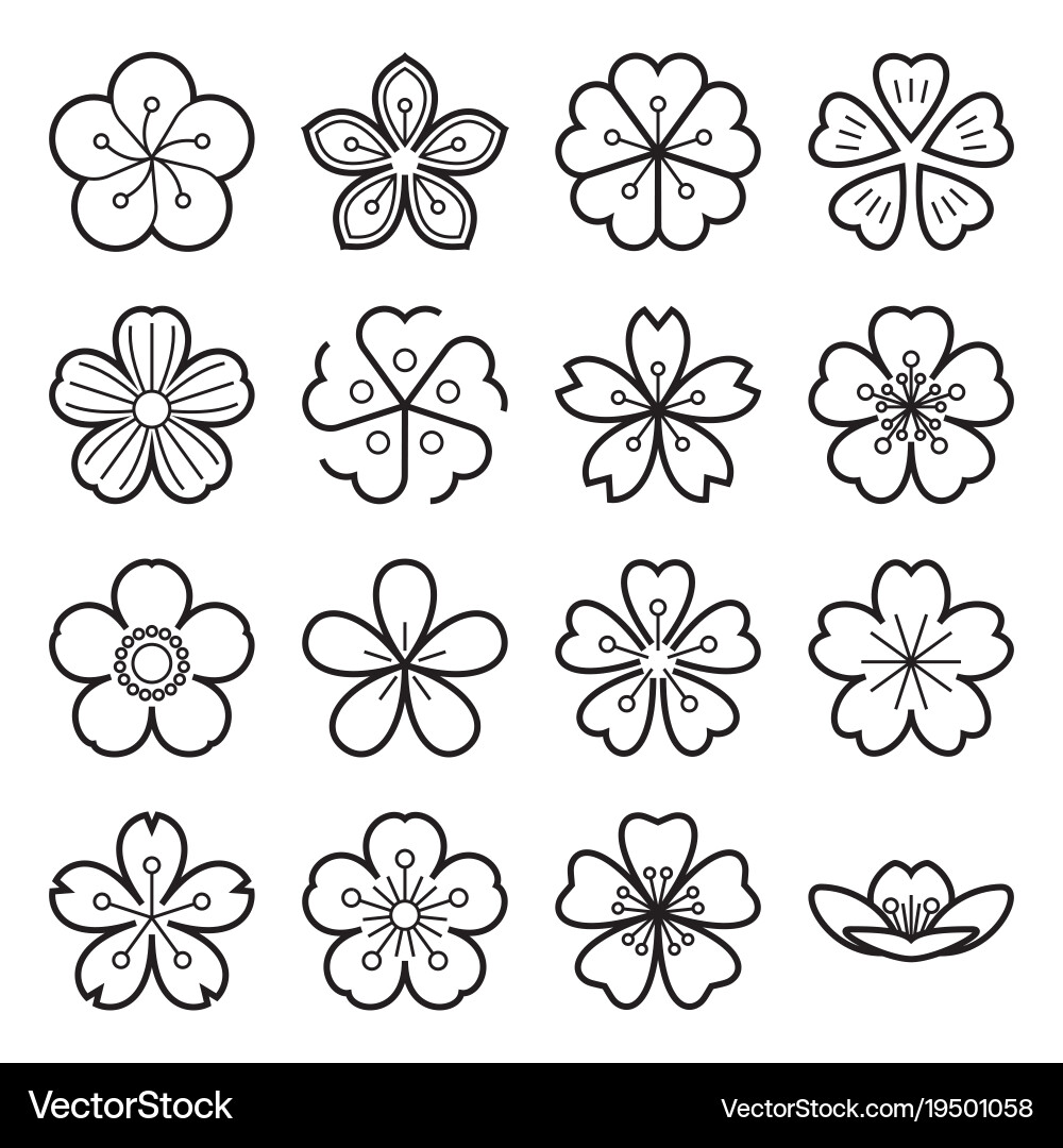 Sakura icons isolated on a white background Vector Image