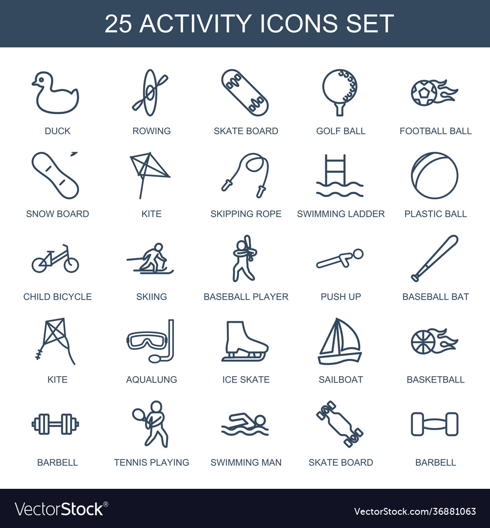 25 activity icons Royalty Free Vector Image - VectorStock