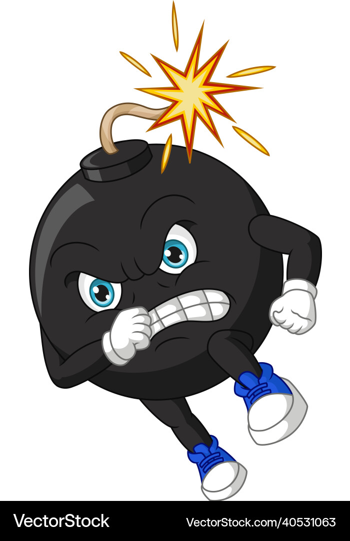 Cartoon angry bomb with burned wick Royalty Free Vector