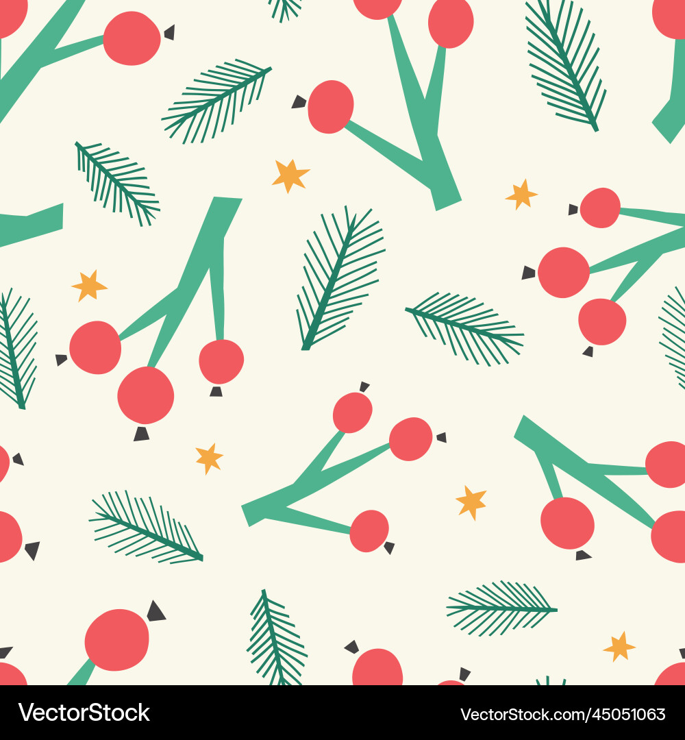 Christmas leaves and berries background Royalty Free Vector