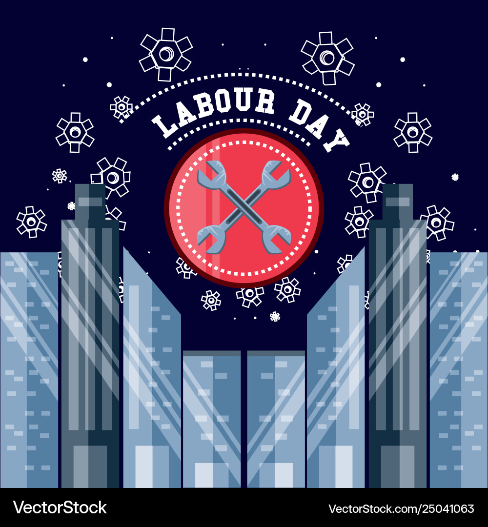 Labour day celebration with cityscape and tools Vector Image