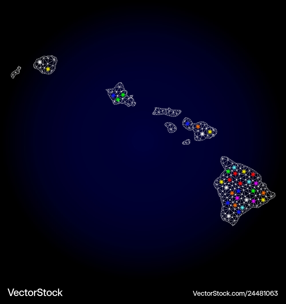 Mesh 2d map of hawaii state with bright light Vector Image