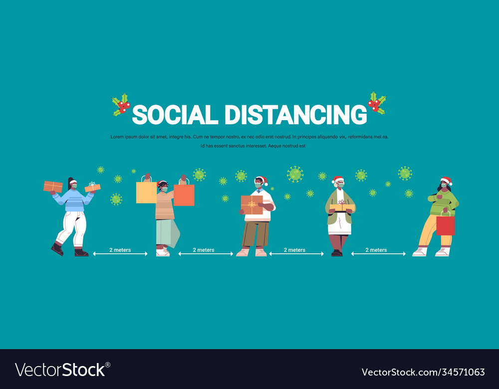 People in masks keeping social distance to prevent