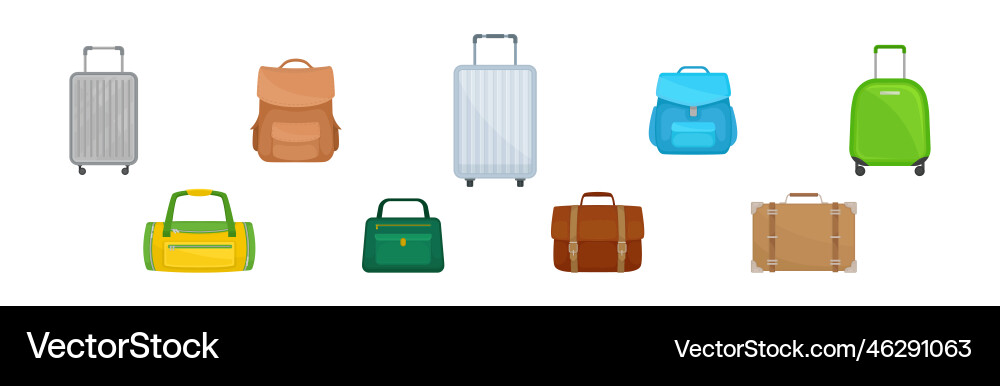 Travel suitcase with backpack and handbag Vector Image
