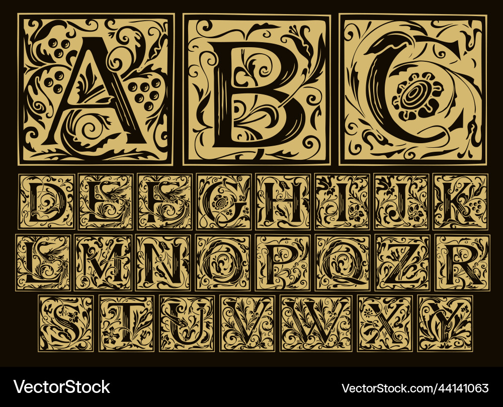 Vintage alphabet set ornate initial alphabet Vector Image