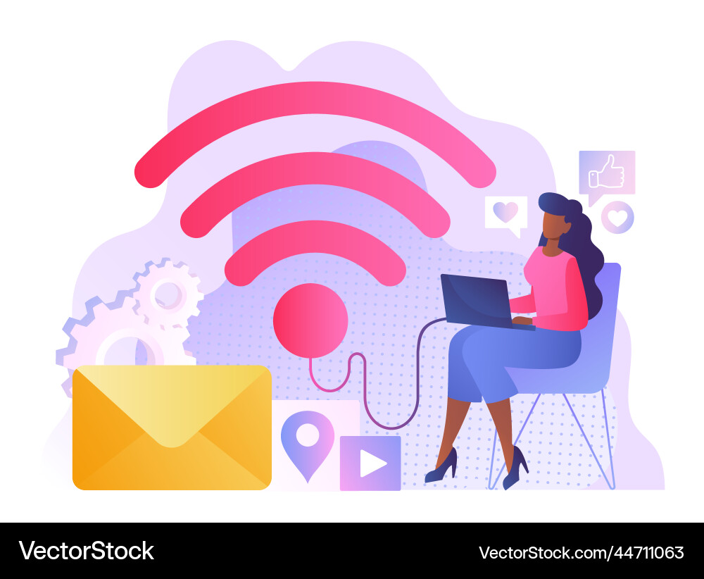 Woman with wi fi Royalty Free Vector Image - VectorStock