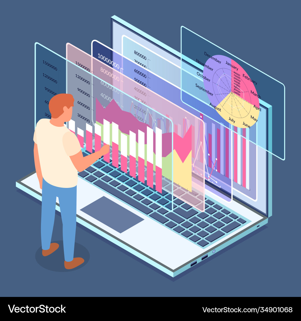 3d laptop business statistics visual Royalty Free Vector