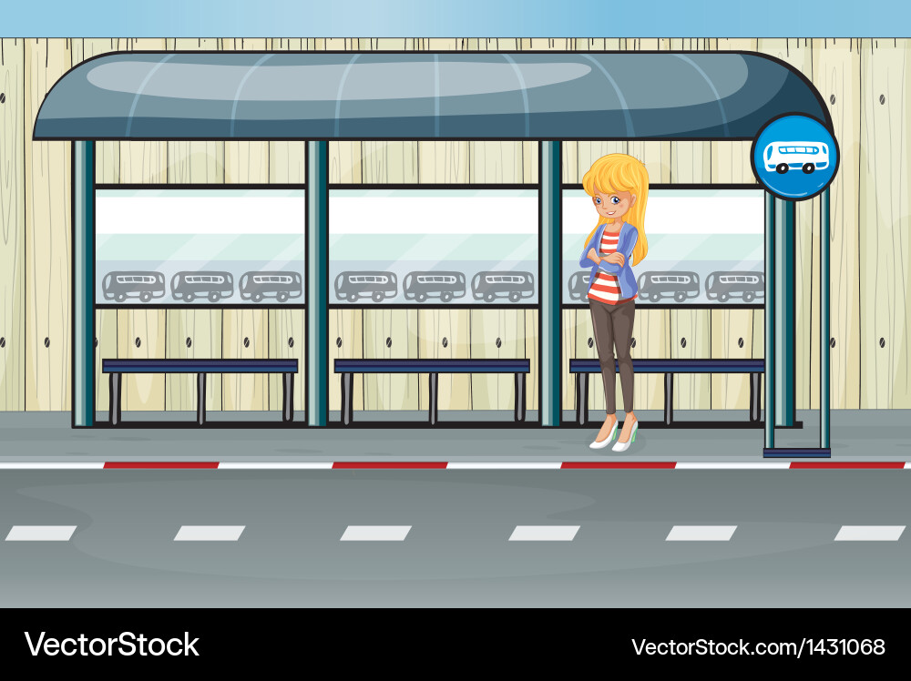 A girl standing at waiting shed Royalty Free Vector Image