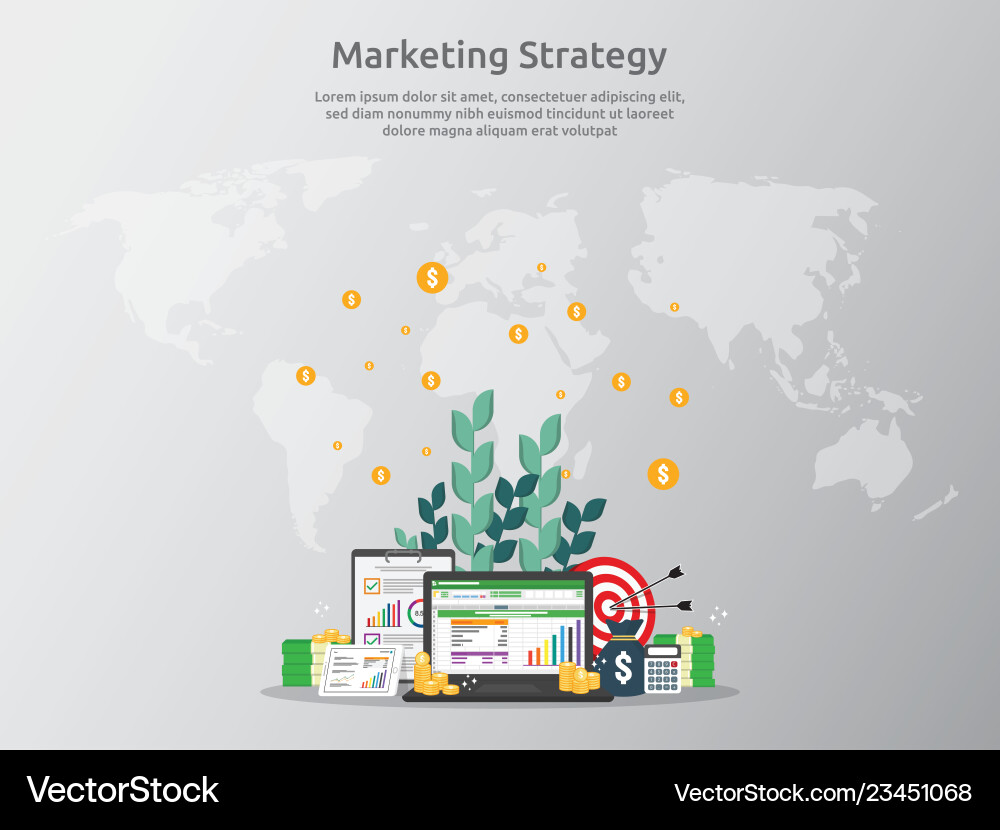 Business marketing strategy spreadsheet on screen Vector Image