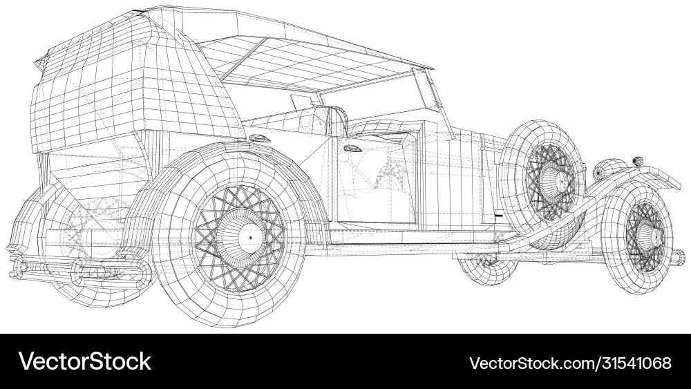 Classic car trucking vehicle wire-frame Royalty Free Vector