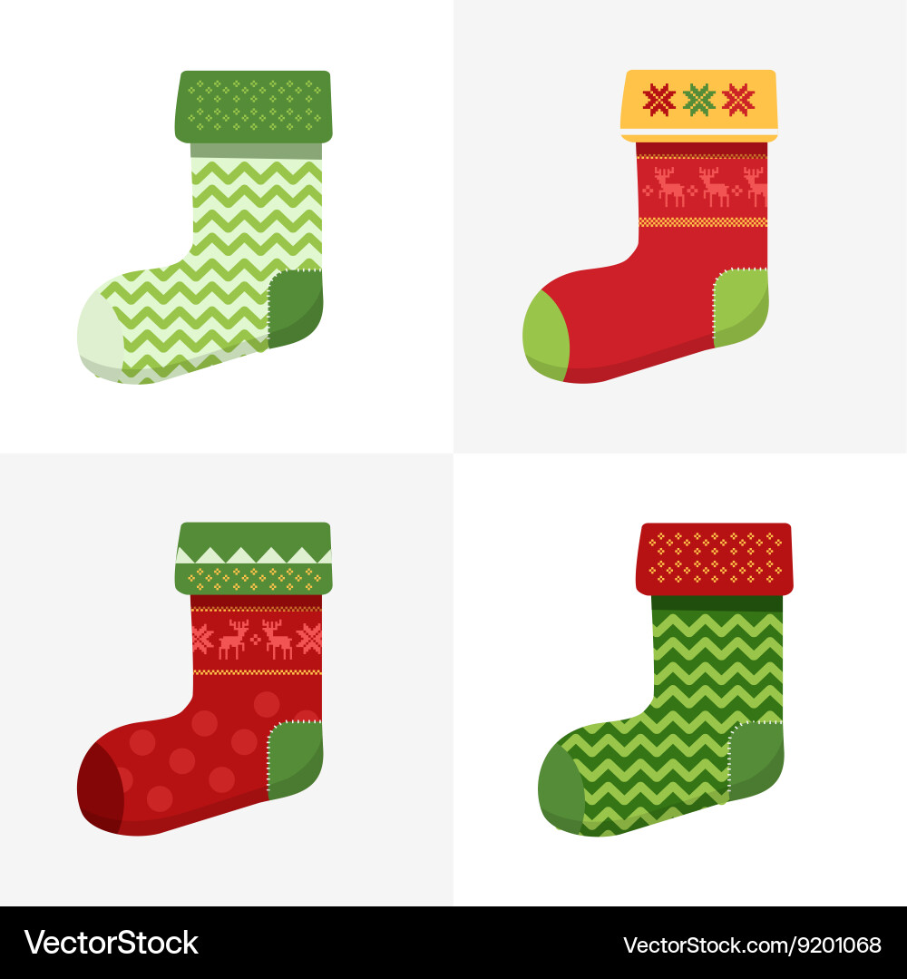 Flat winter christmas socks set Royalty Free Vector Image