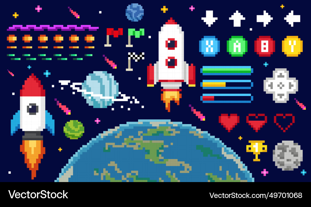 Set of 8bit pixel art game asset Royalty Free Vector Image
