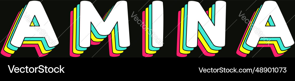 Amina - retro rainbow typography faded style Vector Image