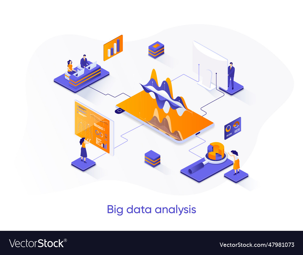 Big data analysis isometric web banner analytics Vector Image