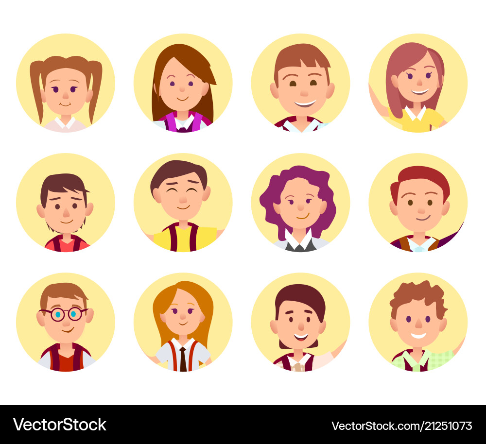 Children face front view close-up school selfie Vector Image