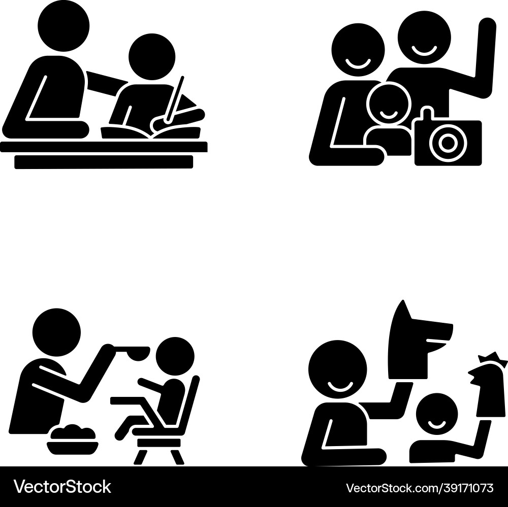 Effective parenting style black glyph icons set Vector Image