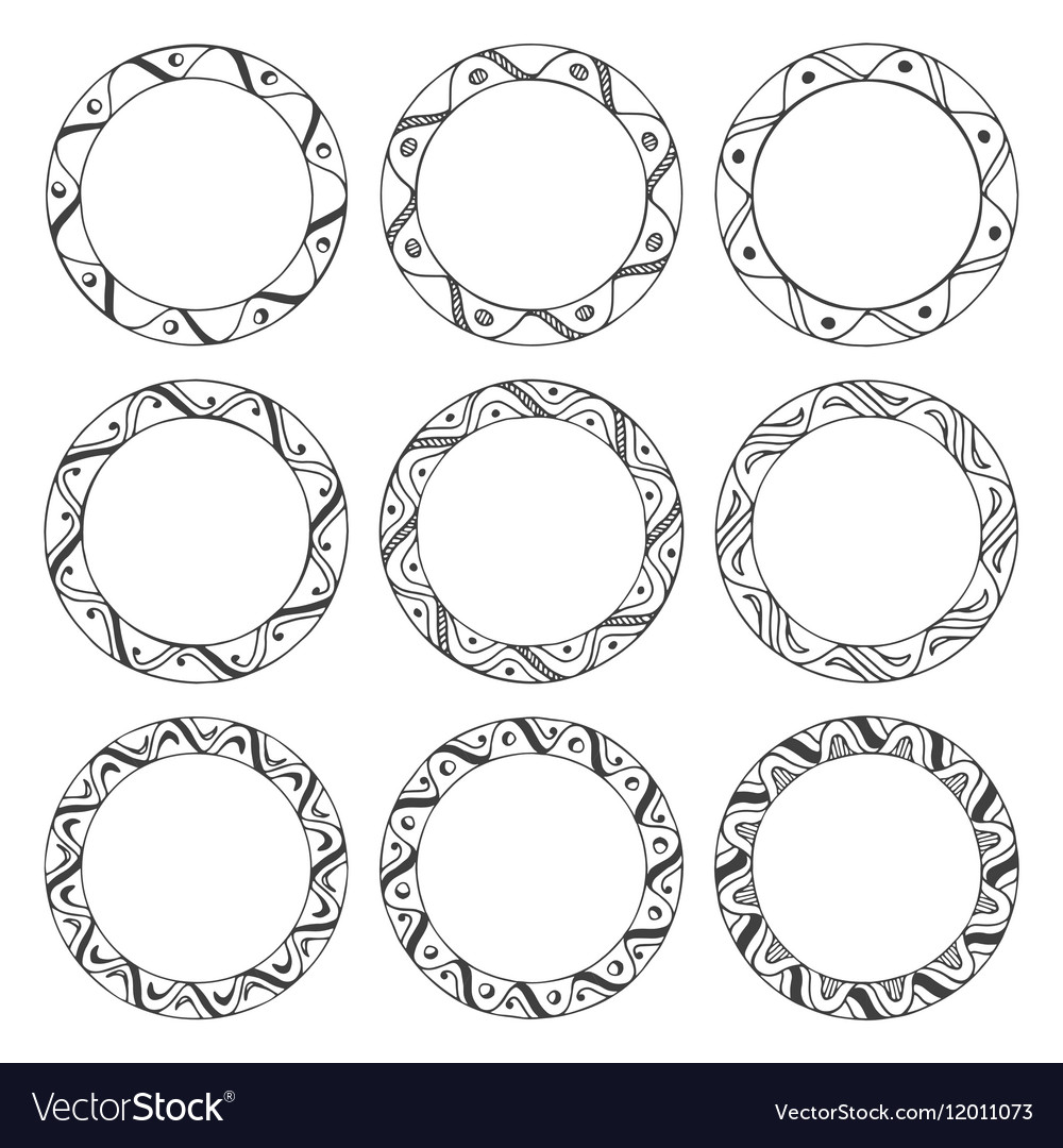 Hand drawn round frames design elements Royalty Free Vector