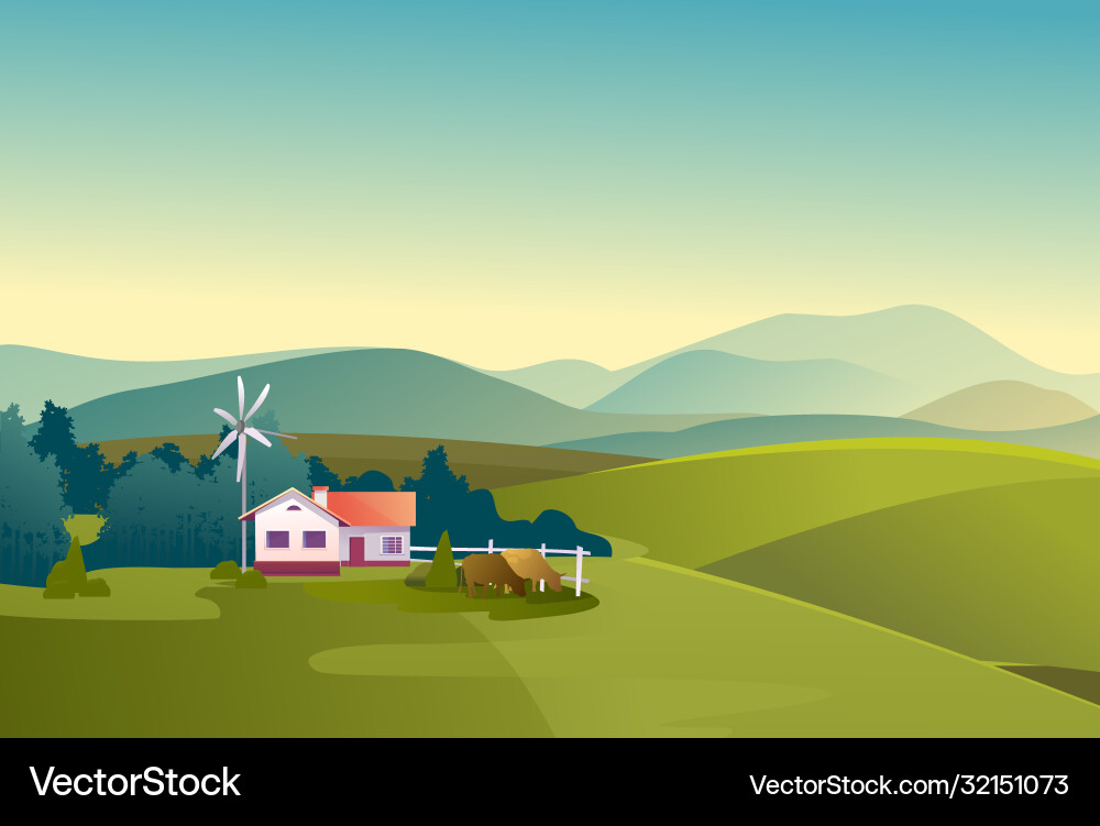 House in countryside meadows Royalty Free Vector Image