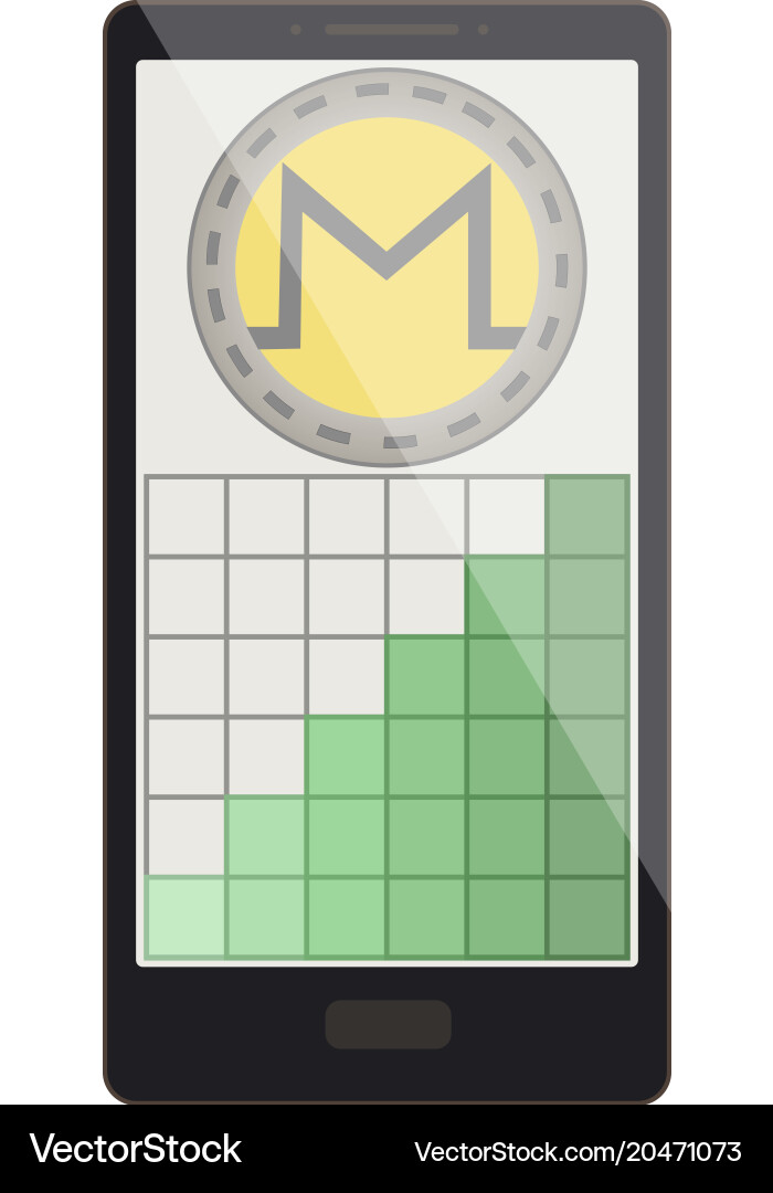 Monero coin with growth graph on a phone screen Vector Image