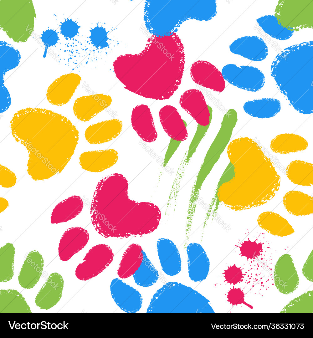 Seamless pattern with colorful animal paw prints Vector Image