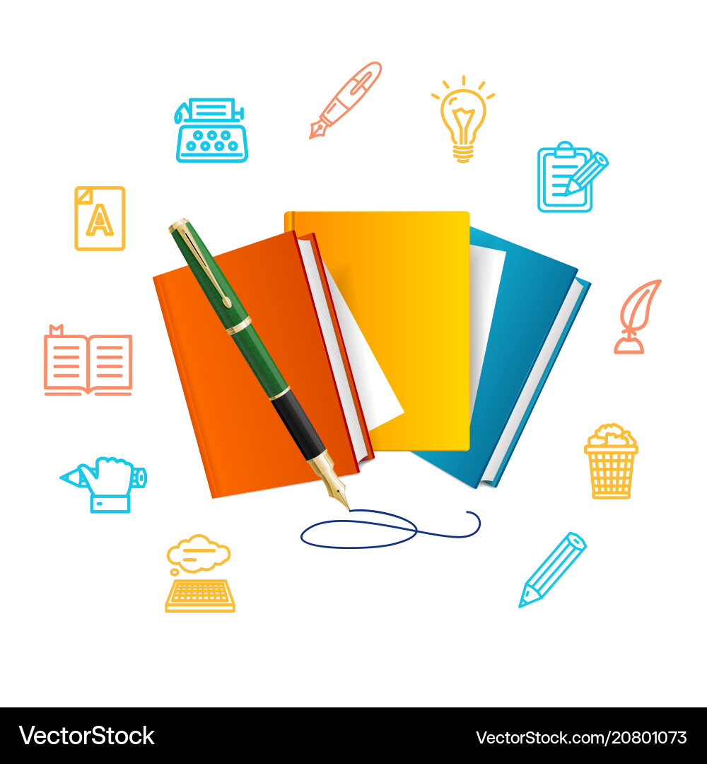 Writer concept with realistic detailed 3d book Vector Image