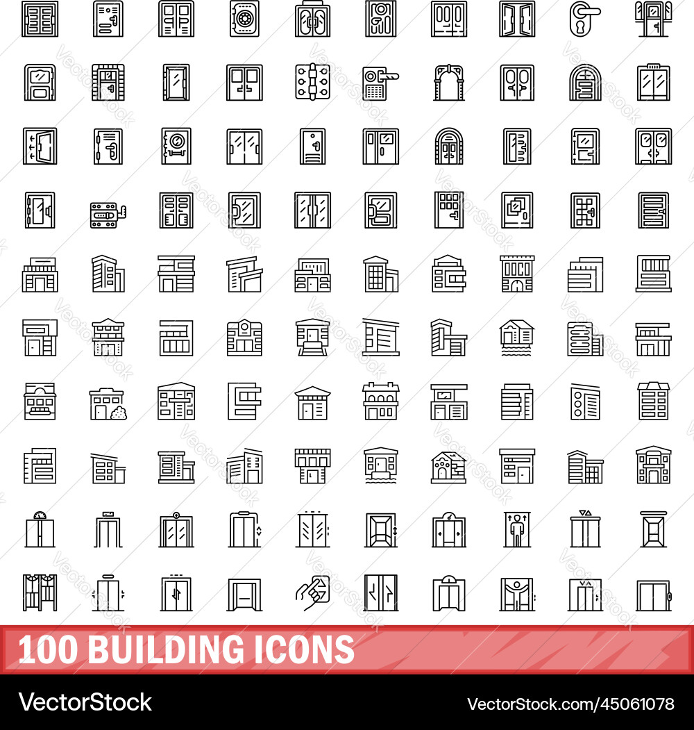 100 building icons set outline style Royalty Free Vector