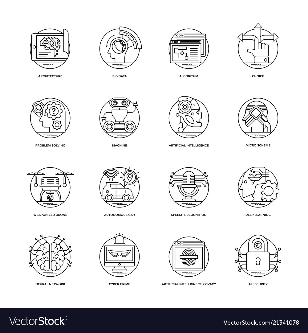Artificial intelligence line icons 3 Royalty Free Vector