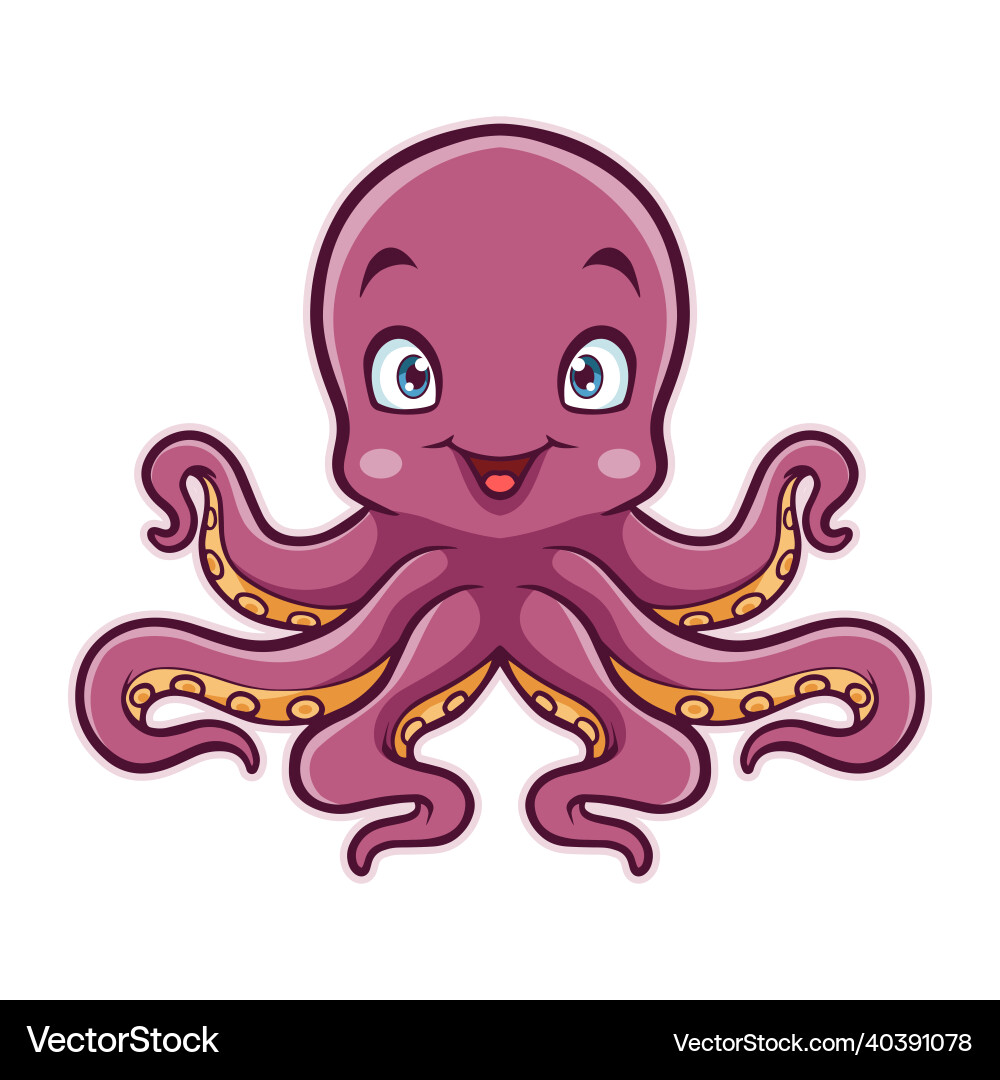 Cartoon pink funny octopus smiling Royalty Free Vector Image