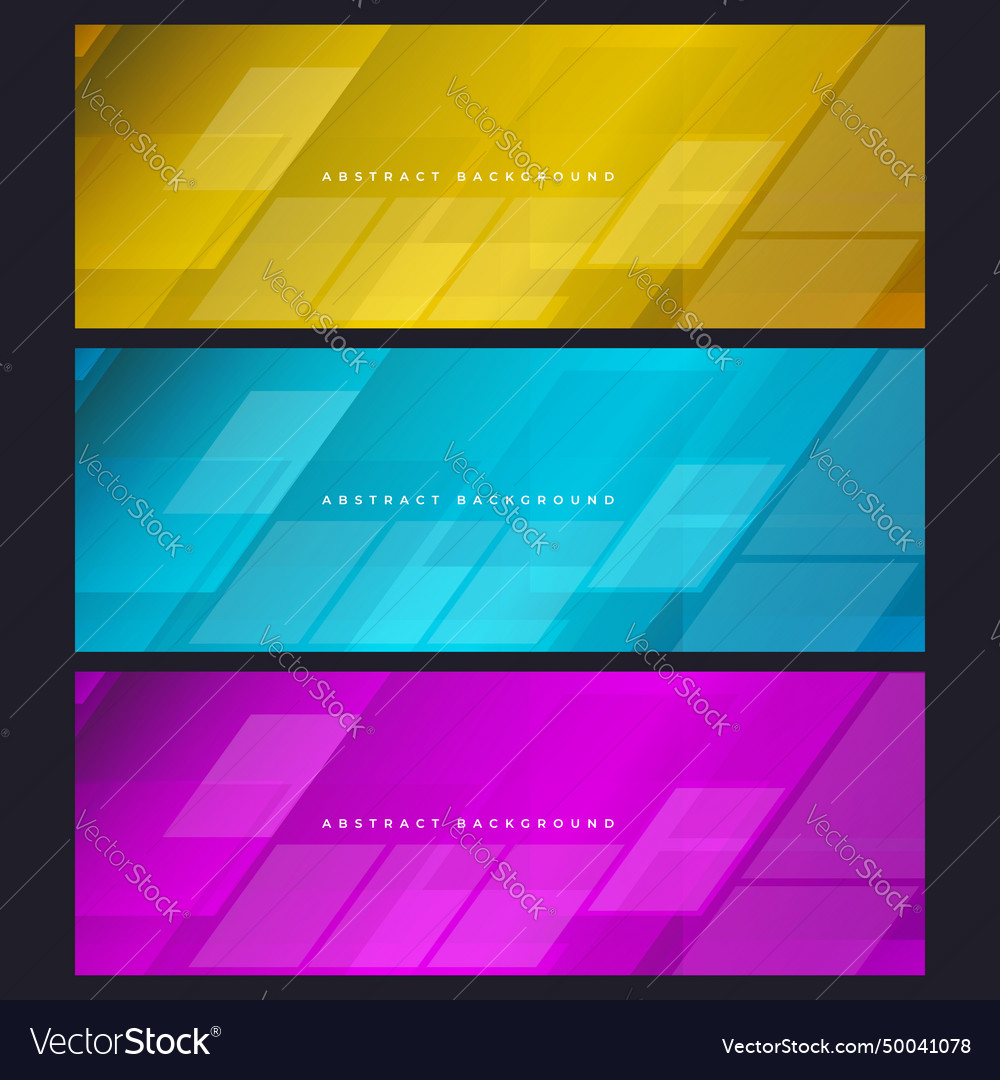 Colored set of 3 modern wide banner geometric Vector Image Colored set of 3 modern wide banner geometric Vector Image