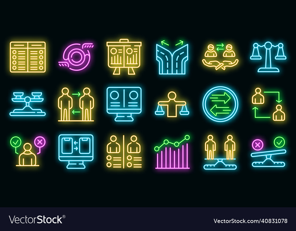 Comparison icons set neon Royalty Free Vector Image