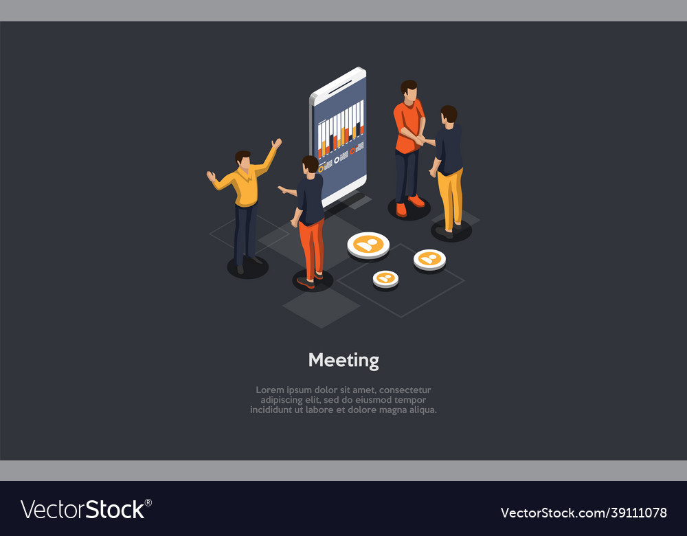 Composition with characters and text isometric Vector Image