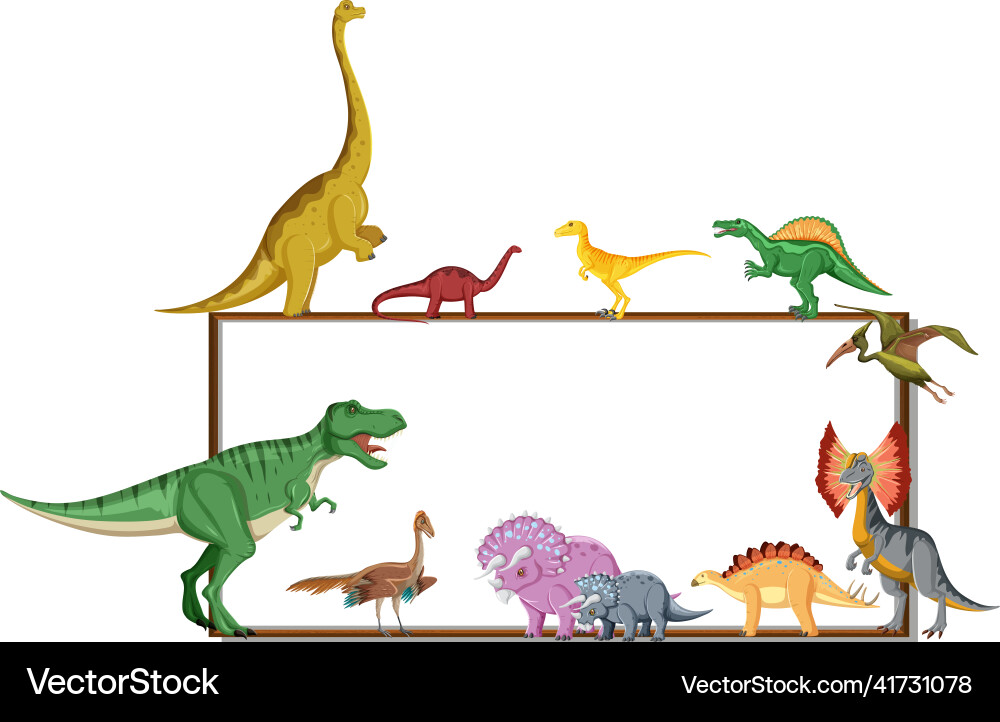 Group of dinosaurs around board on white Vector Image