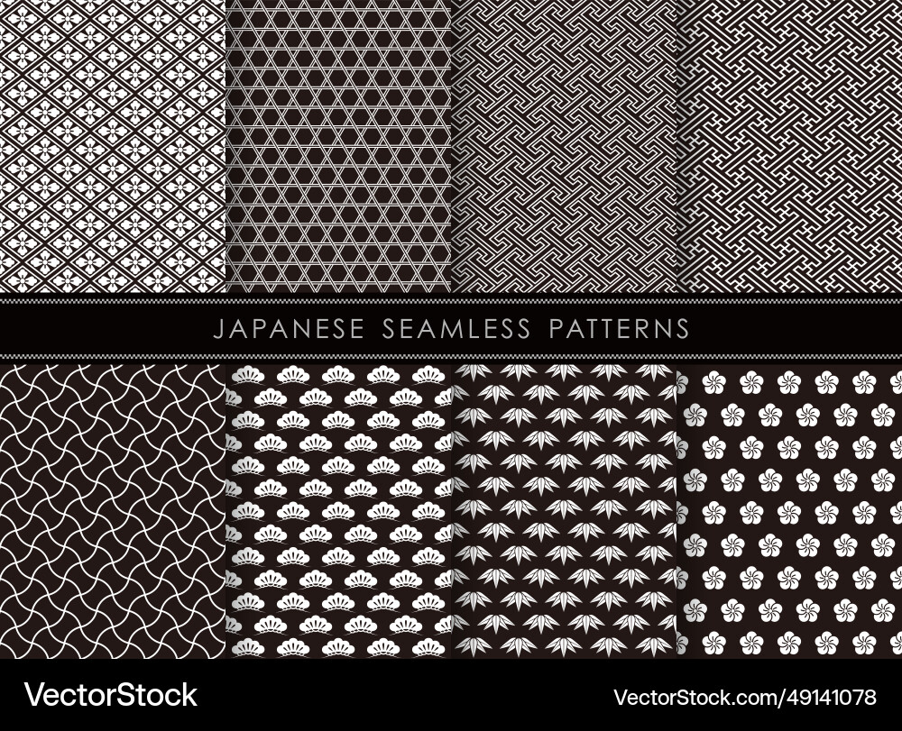 Japanese monochrome vintage seamless pattern set Vector Image