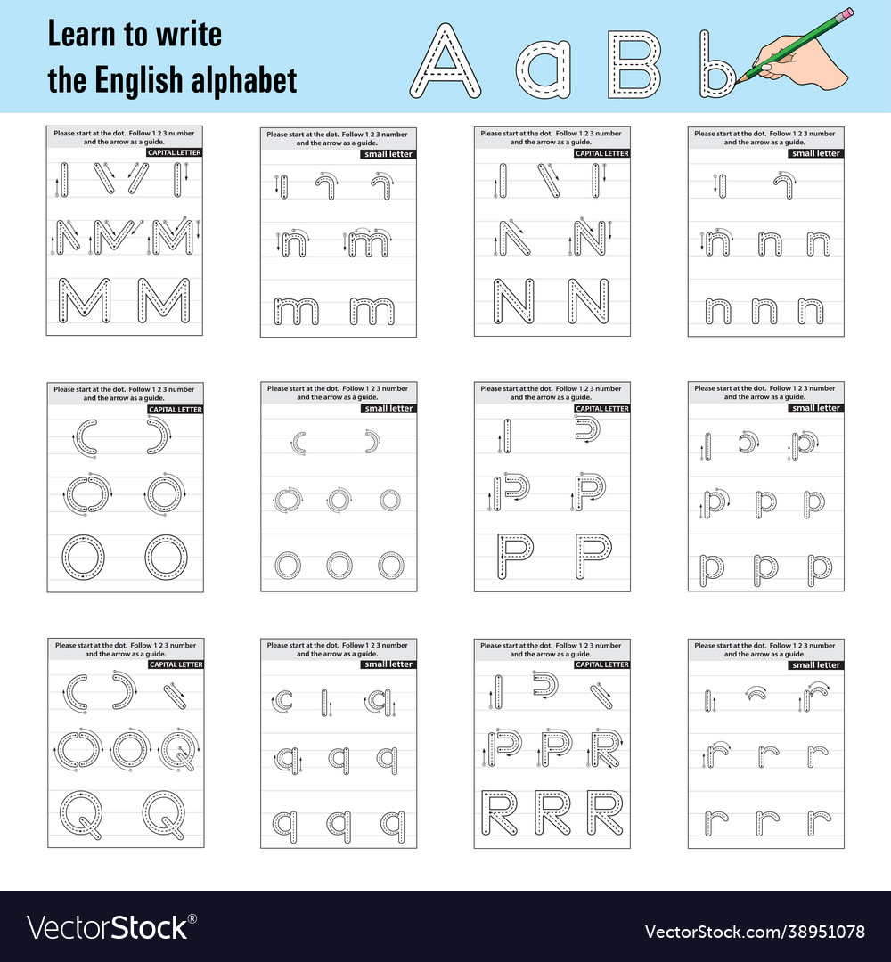 Learn english alphabet handwriting Royalty Free Vector Image
