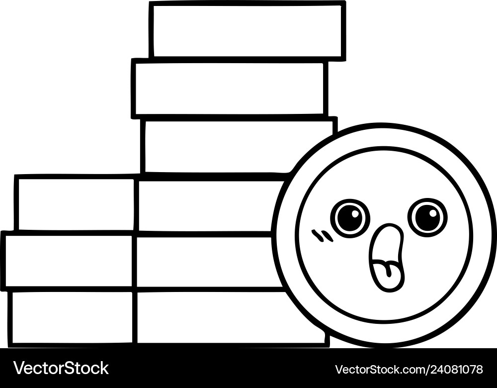 Line drawing cartoon coins Royalty Free Vector Image