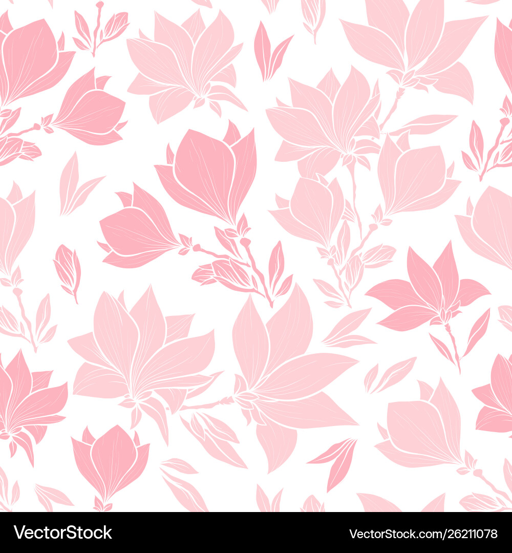 Magnolia pink flowers seamless pattern Royalty Free Vector