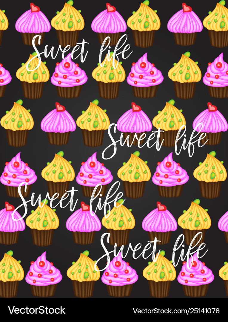 Muffin or cake with cream and cherry colored flat Vector Image