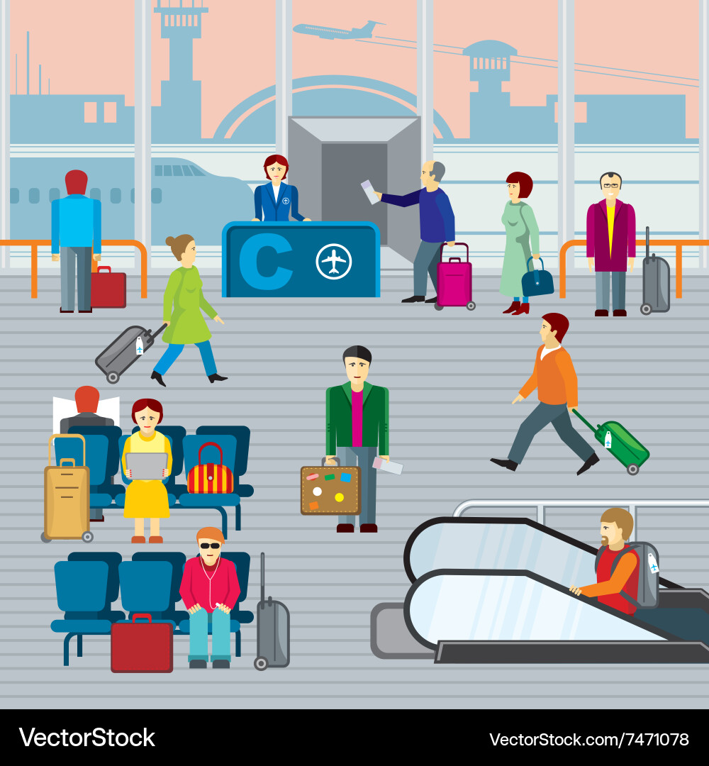 People in airport Flat Royalty Free Vector Image