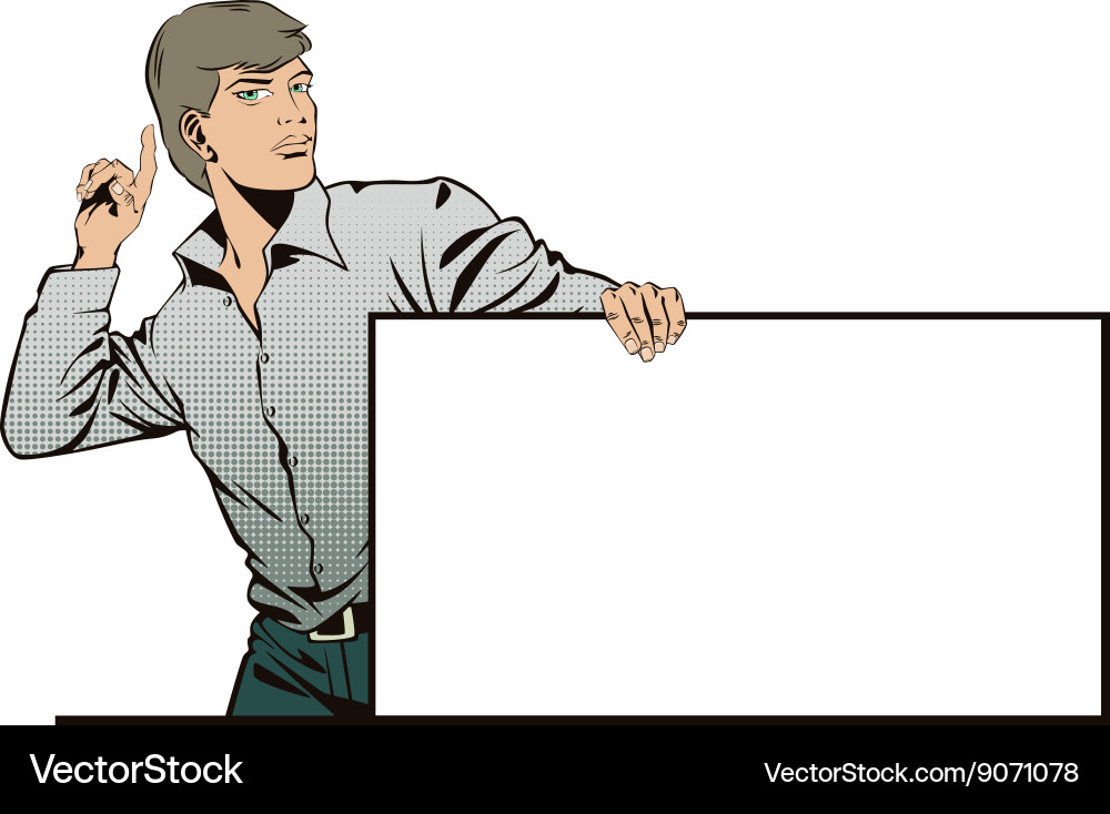 People in retro style cool guy with poster Vector Image