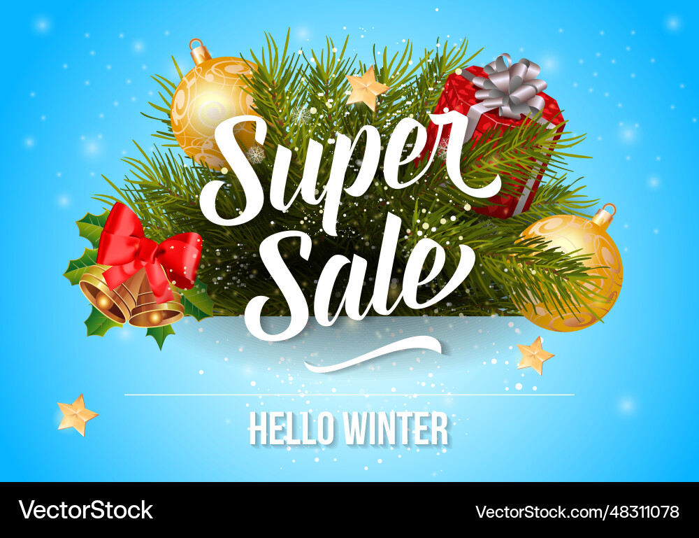 Super sale hello winter lettering Royalty Free Vector Image