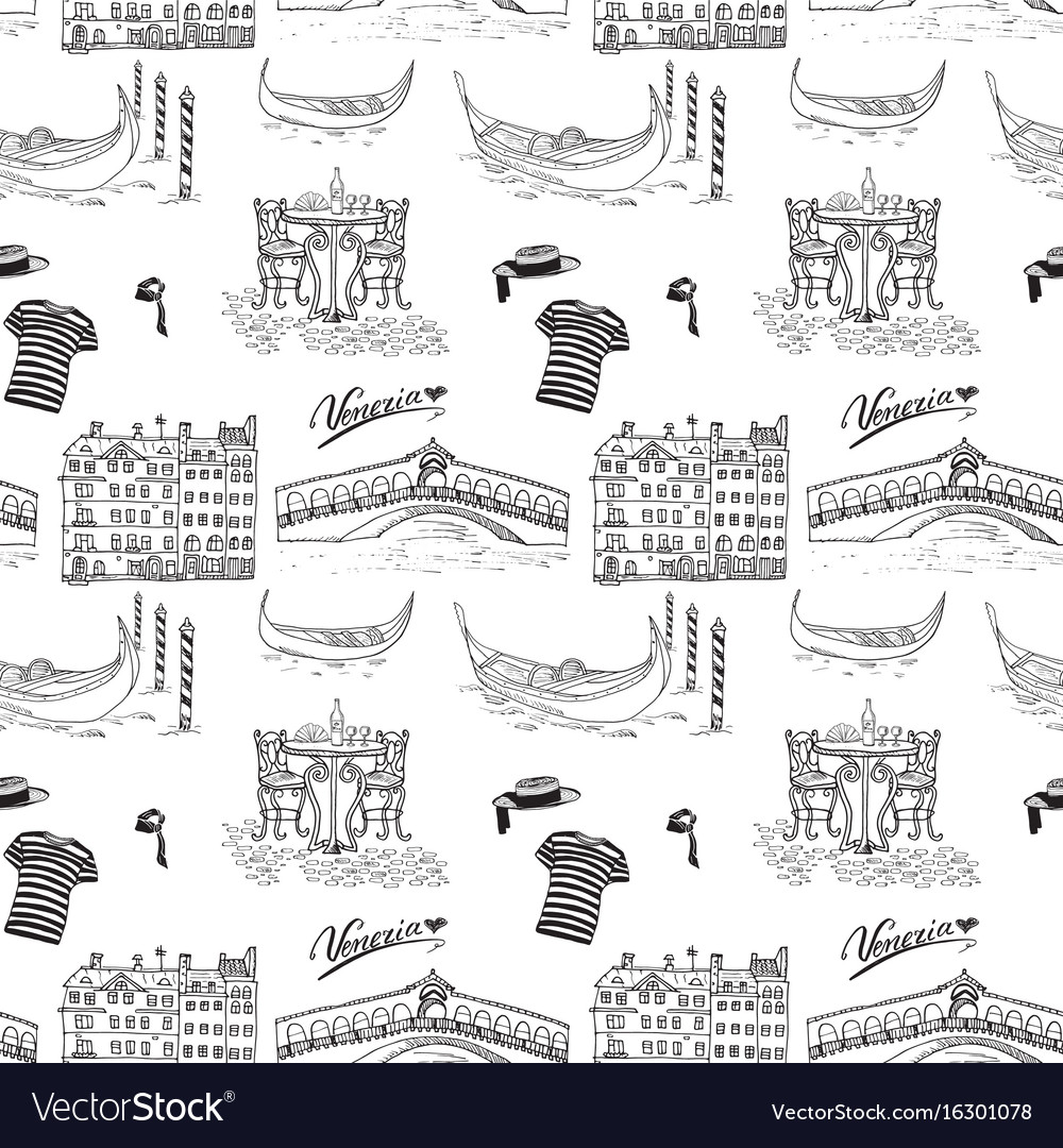 Venice italy seamless pattern hand drawn sketch Vector Image Venice italy seamless pattern hand drawn sketch Vector Image