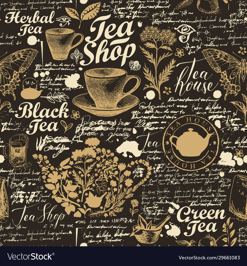 Abstract seamless pattern on tea theme Royalty Free Vector