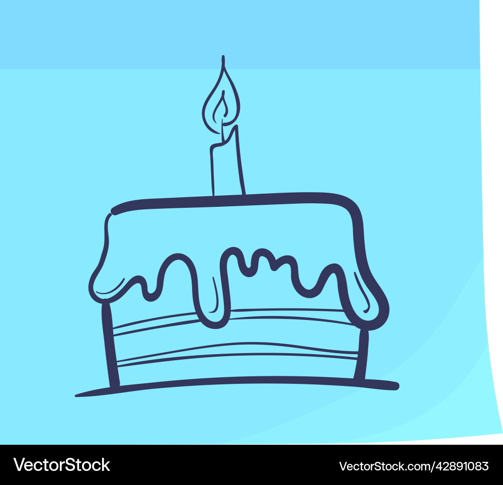 Birthday reminder note blue memo with cake sketch Vector Image